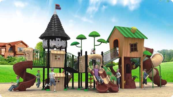 Small Outdoor Jungle Gym With Wood Playhouse