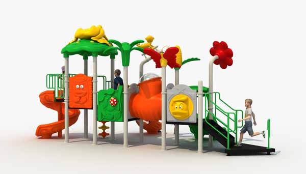 Animal Theme Playground Equipment with double slide frog roof