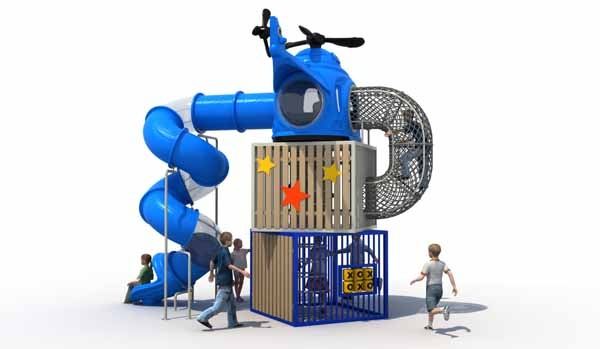 Outdoor Helicopter Theme Playground Play Carton With climbing tunnel